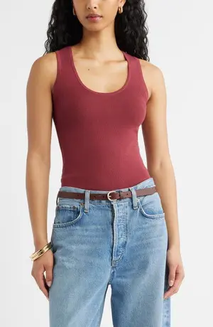OPEN EDIT Ribbed Scoop Neck Sweater Tank - Red Ruby
