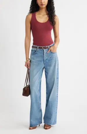 OPEN EDIT Ribbed Scoop Neck Sweater Tank - Red Ruby