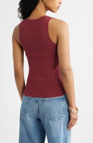 OPEN EDIT Ribbed Scoop Neck Sweater Tank - Red Ruby