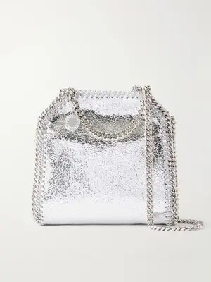 Stella McCartney Falabella Tiny Crinkled Metallic Shoulder Bag - Silver