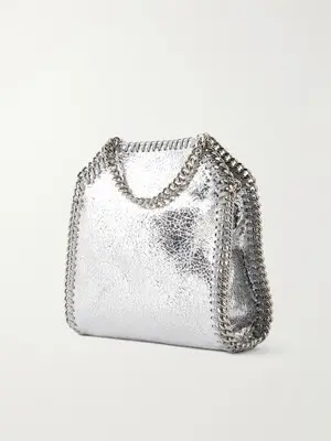 Stella McCartney Falabella Tiny Crinkled Metallic Shoulder Bag - Silver