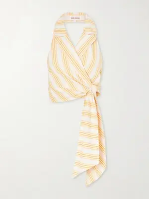 Rosie Assoulin Striped Cotton Halterneck Blouse - Orange