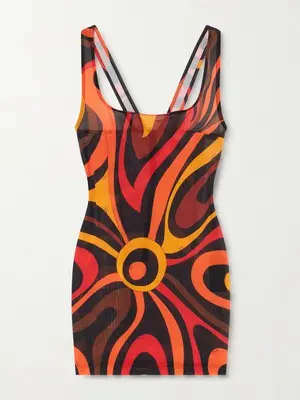 Emilio Pucci Printed Mesh Mini Dress - Orange
