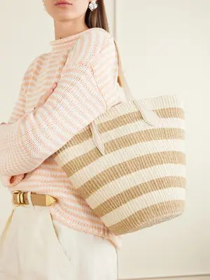 LIFFNER Striped Raffia Tote Bag With Leather Trim - Neutrals