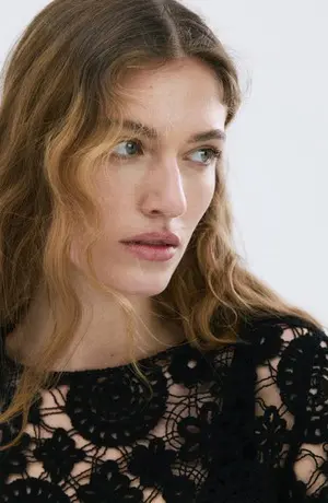 Mango Openwork Floral Lace Sweater With Scalloped Trim