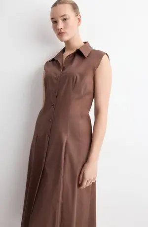 Mango Sleeveless Shirtdress In Cotton And Lyocell Blend