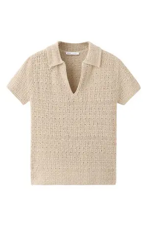 Mango Open Stitch Cotton Blend Polo Sweater - Sand