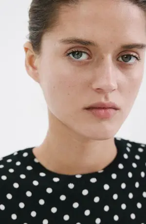 Mango Polka Dot Short Sleeve Crewneck Sweater