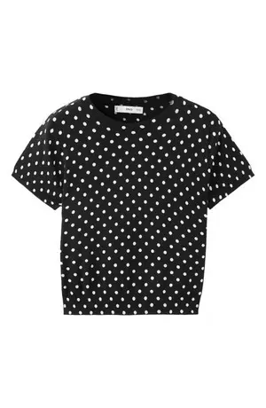 Mango Polka Dot Short Sleeve Crewneck Sweater