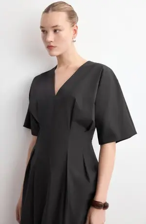 Mango Pleated Flare Midi Dress