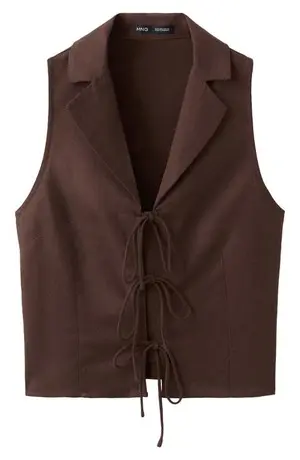 Mango Tie Front Vest With Notched Lapel - Chocolate