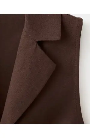 Mango Tie Front Vest With Notched Lapel - Chocolate