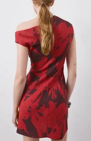 Mango Textured One-shoulder Abstract Print Mini Dress - Red