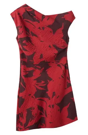 Mango Textured One-shoulder Abstract Print Mini Dress - Red