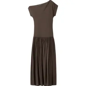 Mango One-shoulder Flared Maxi Dress - Brown