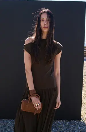 Mango One-shoulder Flared Maxi Dress - Brown