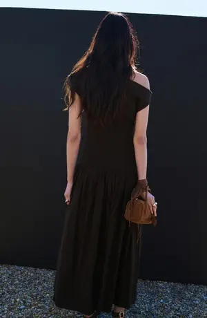 Mango One-shoulder Flared Maxi Dress - Brown