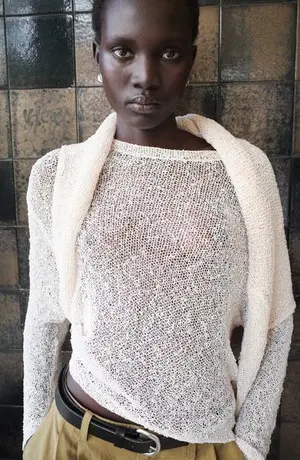 Mango Sheer Open Knit Long Sleeve Sweater