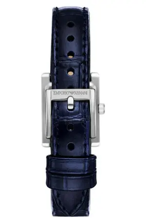 Emporio Armani Crystal Bezel Leather Strap Watch