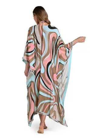 L'Agence Kara Abstract Swirl Cover-up Maxi Duster - Brown Multi