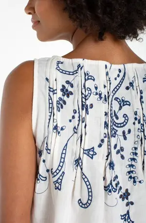 LIVERPOOL Embroidered Pintuck Cotton Top