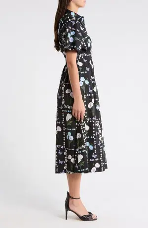 SUGARLIPS Floral Print Collared Midi Dress - Black-pastel