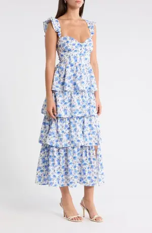 SUGARLIPS Tiered Midi Dress With Sweetheart Neckline And Ruffled Straps