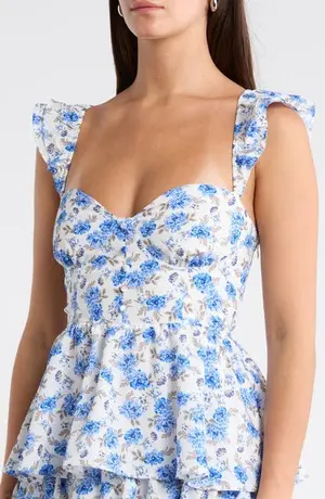 SUGARLIPS Tiered Midi Dress With Sweetheart Neckline And Ruffled Straps