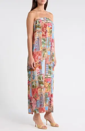 SUGARLIPS Melani Isabela Tropical Patchwork Pleated Maxi Dress