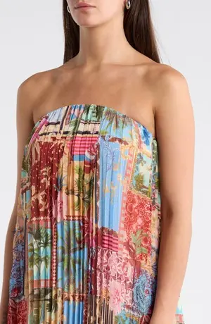 SUGARLIPS Melani Isabela Tropical Patchwork Pleated Maxi Dress