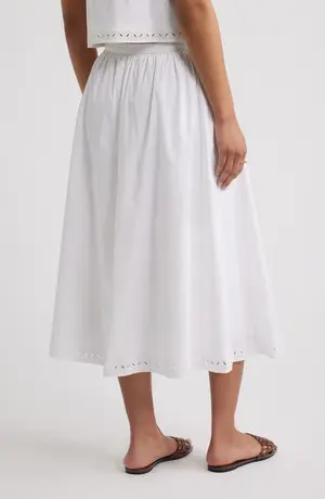 OPEN EDIT Embroidered Stretch Cotton Poplin Midi Skirt