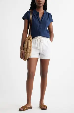 Caslon Linen Blend Cap Sleeve Shirt - Navy Still
