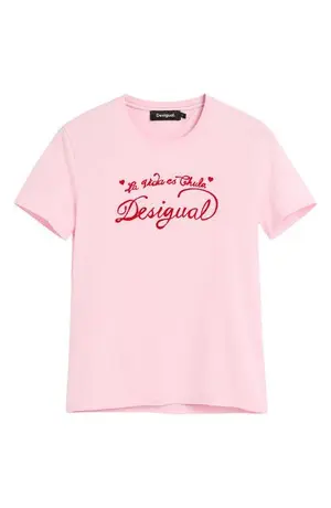 Desigual Graphic Logo Crewneck T-shirt - Pink