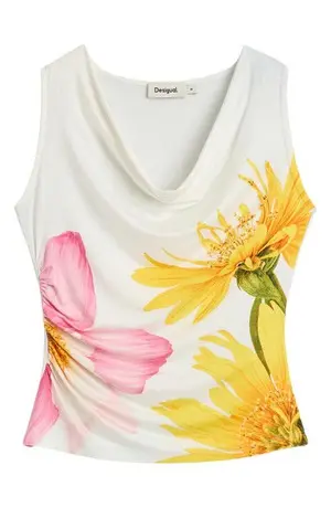 Desigual Floral Cowl Neck Sleeveless Top - White Multi