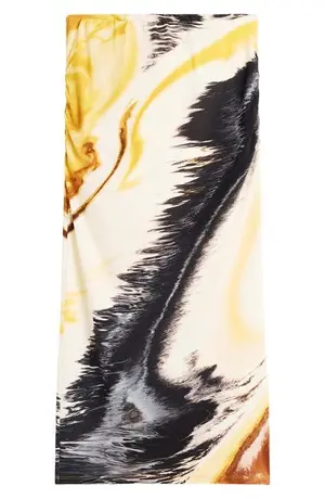 Desigual Abstract Print Ruched Midi Skirt - Yellow