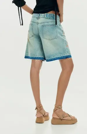 Desigual Embellished Faded Denim Shorts