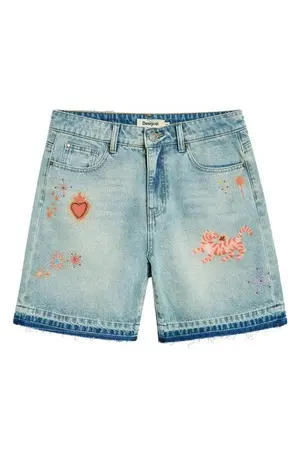 Desigual Embellished Faded Denim Shorts