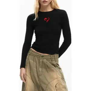 Desigual Embroidered Heart Long Sleeve T-shirt