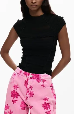 Desigual Cap Sleeve T-shirt With Ruffle Trim
