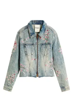 Desigual Embroidered Denim Trucker Jacket - Blue
