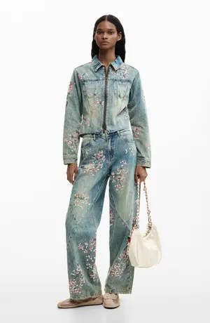 Desigual Embroidered Denim Trucker Jacket - Blue