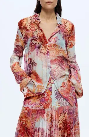 Desigual Embroidered Stripe Button-up Top