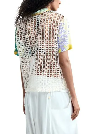 Desigual Floral Print Knit Back Button-up Shirt