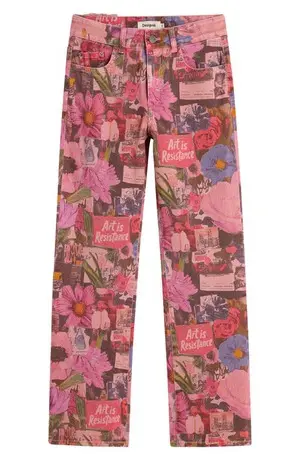 Desigual Patchwork Floral Print Straight Leg Jeans