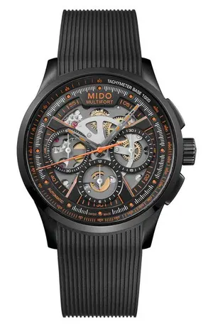 MIDO Multifort Skeleton Chronograph Automatic Rubber Strap Watch - Black