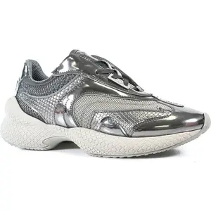 Roberto Cavalli Metallic Lace-up Running Sneakers - Silver/white/grey