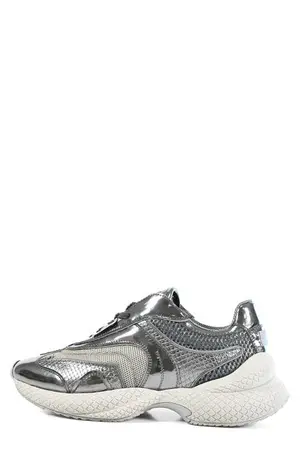 Roberto Cavalli Metallic Lace-up Running Sneakers - Silver/white/grey