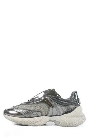 Roberto Cavalli Metallic Lace-up Running Sneakers - Silver/white/grey