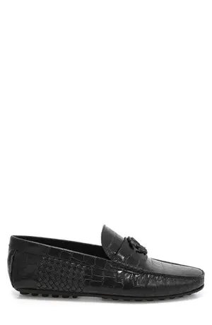 Roberto Cavalli Woven Croc Embossed Driving Loafers - Black