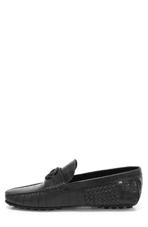 Roberto Cavalli Woven Croc Embossed Driving Loafers - Black